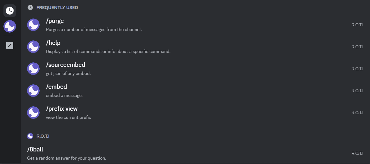 Slash commands | R.O.T.I Docs